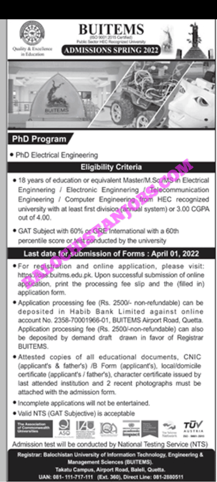 BUITEMS Admission 2022 - Balochistan Jobs Alert