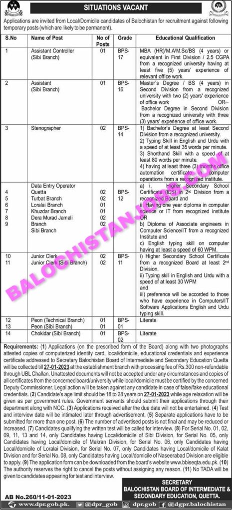 Balochistan Board Of Intermediate And Secondary Education BBISE Quetta ...