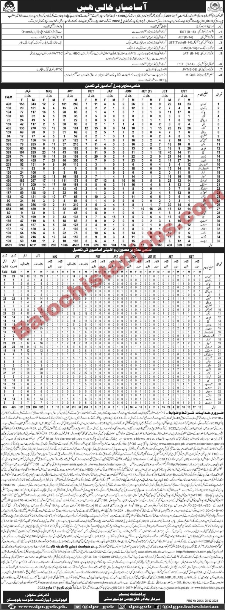 Education Jobs Balochistan Application Form Apply Online - Balochistan Jobs Alert