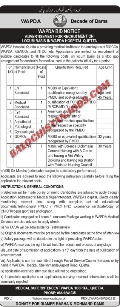 WAPDA Hospital Quetta Jobs 2023 - Balochistan Jobs Alert